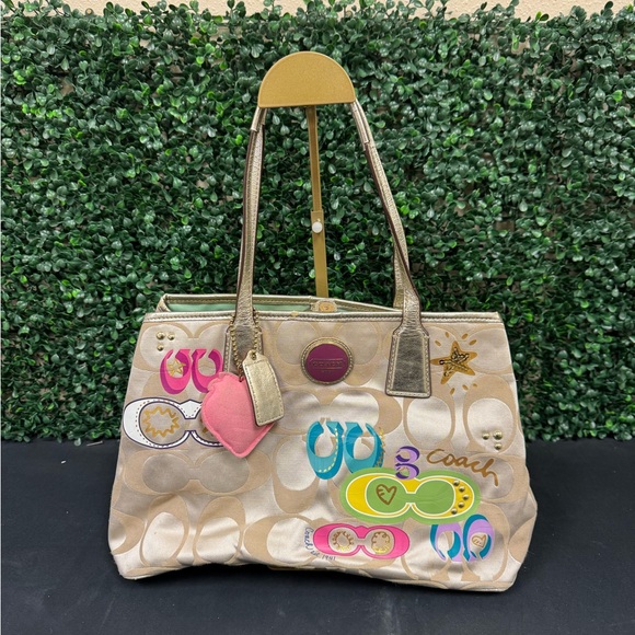 Coach | Bags | Coach Graffiti Kiss Lock Tote Metallic Gold Kisslock ...
